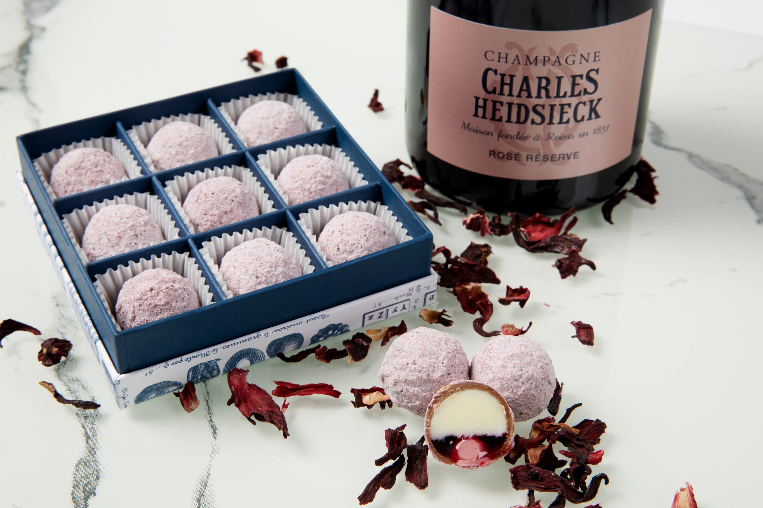 Champagne & Hibiscus Truffles | Rococo Chocolates